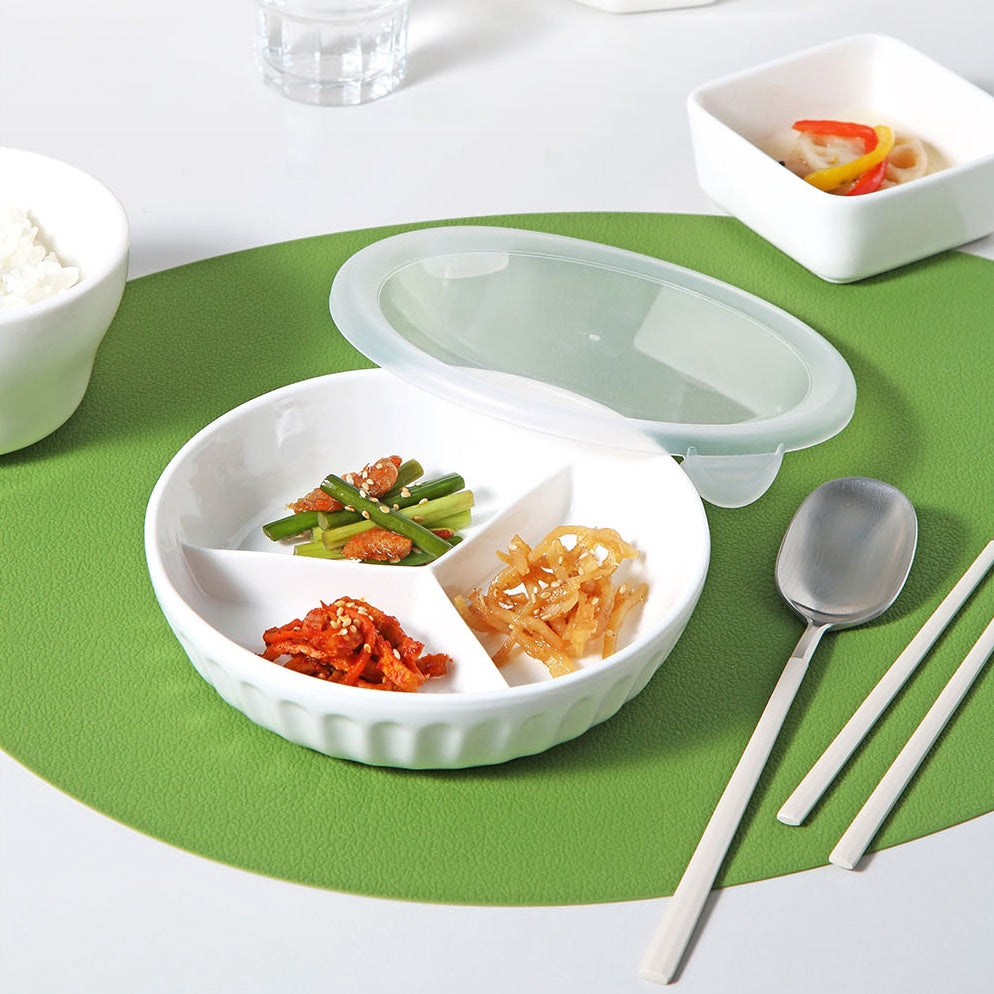 Ceramic Divided Side Dish Container with Lid